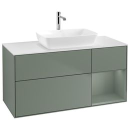 Villeroy & Boch Villeroy und Boch Finion Waschtischunterschrank G831GMGM 120cm, Abdeckplatte white matt, Emotion, Regale Olive matt lacquer, Olive Matt Lacquer
