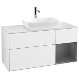 Villeroy & Boch Villeroy und Boch Finion Waschtischunterschrank G831GKGF 120cm, Abdeckplatte white matt, Emotion, Regale Anthracite matt lacquer, Glossy white lacquer