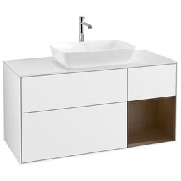 Villeroy & Boch Villeroy und Boch Finion Waschtischunterschrank G831GNGF 120cm, Abdeckplatte white matt, Emotion, Regale Walnut Veneer, Glossy white lacquer