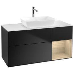 Villeroy & Boch Villeroy und Boch Finion Waschtischunterschrank G831PCPD 120cm, Abdeckplatte white matt, Emotion, Regale Oak Veneer, Black matt lacquer