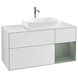 Villeroy & Boch Villeroy und Boch Finion Waschtischunterschrank G831GMMT 120cm, Abdeckplatte white matt, Emotion, Regale Olive matt lacquer, White matt lacquer