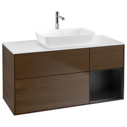 Villeroy & Boch Villeroy und Boch Finion Waschtischunterschrank G831PDGN 120cm, Abdeckplatte white matt, Emotion, Regale Black matt lacquer, Walnut veneer