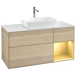 Villeroy & Boch Villeroy und Boch Finion Waschtischunterschrank G831HFPC 120cm, Abdeckplatte white matt, Emotion, Regale Gold matt lacquer, Oak Veneer