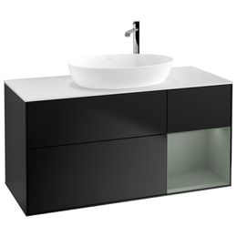 Villeroy & Boch Villeroy und Boch Finion Waschtischunterschrank F951GMPD 120cm, Abdeckplatte white matt, Regale Olive matt lacquer, Black matt lacquer