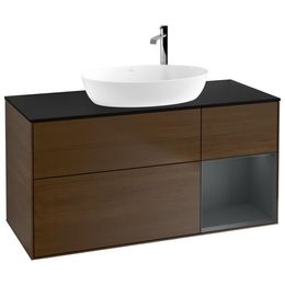 Villeroy & Boch Villeroy und Boch Finion Waschtischunterschrank G952HGGN 120cm, Abdeckplatte black matt, Emotion, Regale Midnight matt lacquer, Walnut veneer