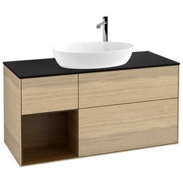 Villeroy & Boch Villeroy und Boch Finion Waschtischunterschrank G942GNPC 120cm, Abdeckplatte black matt, Emotion, Regale Walnut Veneer, Oak Veneer