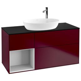 Villeroy & Boch Villeroy und Boch Finion Waschtischunterschrank G942MTHB 120cm, Abdeckplatte black matt, Emotion, Regale White matt lacquer, Peony Matt