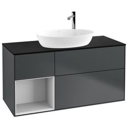Villeroy & Boch Villeroy und Boch Finion Waschtischunterschrank G942MTHG 120cm, Abdeckplatte black matt, Emotion, Regale White matt lacquer, Midnight Blue Matt Lacquer