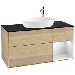 Villeroy & Boch Villeroy und Boch Finion Waschtischunterschrank G952MTPC 120cm, Abdeckplatte black matt, Emotion, Regale White matt lacquer, Oak Veneer