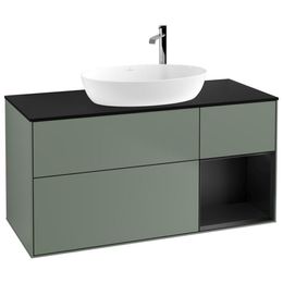 Villeroy & Boch Villeroy und Boch Finion Waschtischunterschrank G952PDGM 120cm, Abdeckplatte black matt, Emotion, Regale Black matt lacquer, Olive Matt Lacquer