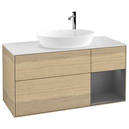 Villeroy & Boch Villeroy und Boch Finion Waschtischunterschrank G951GKPC 120cm, Abdeckplatte white matt, Emotion, Regale Anthracite matt lacquer, Oak Veneer