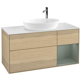 Villeroy & Boch Villeroy und Boch Finion Waschtischunterschrank G951GMPC 120cm, Abdeckplatte white matt, Emotion, Regale Olive matt lacquer, Oak Veneer