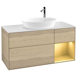 Villeroy & Boch Villeroy und Boch Finion Waschtischunterschrank G951HFPC 120cm, Abdeckplatte white matt, Emotion, Regale Gold matt lacquer, Oak Veneer
