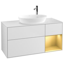 Villeroy & Boch Villeroy und Boch Finion Waschtischunterschrank G951HFMT 120cm, Abdeckplatte white matt, Emotion, Regale Gold matt lacquer, White matt lacquer