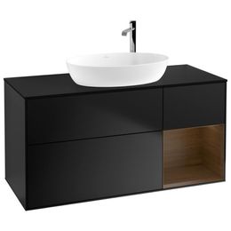 Villeroy & Boch Villeroy und Boch Finion Waschtischunterschrank F952GNPD 120cm, Abdeckplatte black matt, Regale Walnut Veneer, Black matt lacquer