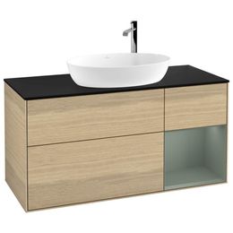 Villeroy & Boch Villeroy und Boch Finion Waschtischunterschrank F952GMPC 120cm, Abdeckplatte black matt, Regale Olive matt lacquer, Oak Veneer