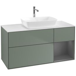 Villeroy & Boch Villeroy und Boch Finion Waschtischunterschrank F831GKGM 120cm, Abdeckplatte white matt, Regale Anthracite matt lacquer, Olive Matt Lacquer