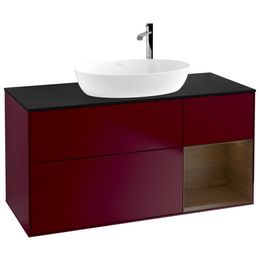Villeroy & Boch Villeroy und Boch Finion Waschtischunterschrank F952GNHB 120cm, Abdeckplatte black matt, Regale Walnut Veneer, Peony Matt