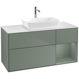 Villeroy & Boch Villeroy und Boch Finion Waschtischunterschrank F831GMGM 120cm, Abdeckplatte white matt, Regale Olive matt lacquer, Olive Matt Lacquer