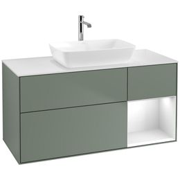 Villeroy & Boch Villeroy und Boch Finion Waschtischunterschrank F831GFGM 120cm, Abdeckplatte white matt, Regale Glossy white lacquer, Olive Matt Lacquer