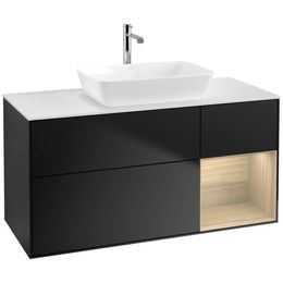 Villeroy & Boch Villeroy und Boch Finion Waschtischunterschrank F831PCPD 120cm, Abdeckplatte white matt, Regale Oak Veneer, Black matt lacquer