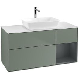 Villeroy & Boch Villeroy und Boch Finion Waschtischunterschrank F831HGGM 120cm, Abdeckplatte white matt, Regale Midnight matt lacquer, Olive Matt Lacquer