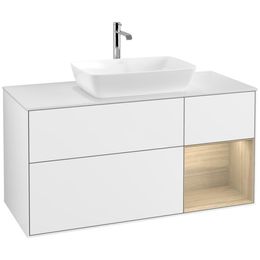 Villeroy & Boch Villeroy und Boch Finion Waschtischunterschrank F831PCGF 120cm, Abdeckplatte white matt, Regale Oak Veneer, Glossy white lacquer