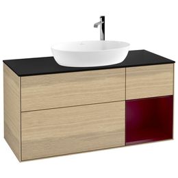 Villeroy & Boch Villeroy und Boch Finion Waschtischunterschrank F952HBPC 120cm, Abdeckplatte black matt, Regale Peony matt lacquer, Oak Veneer