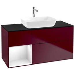 Villeroy & Boch Villeroy und Boch Finion Waschtischunterschrank G822GFHB 120cm, Abdeckplatte black matt, Emotion, Regale Glossy white lacquer, Peony Matt