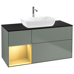Villeroy & Boch Villeroy und Boch Finion Waschtischunterschrank G822HFGM 120cm, Abdeckplatte black matt, Emotion, Regale Gold matt lacquer, Olive Matt Lacquer