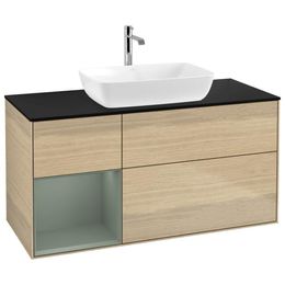 Villeroy & Boch Villeroy und Boch Finion Waschtischunterschrank G822GMPC 120cm, Abdeckplatte black matt, Emotion, Regale Olive matt lacquer, Oak Veneer