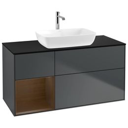 Villeroy & Boch Villeroy und Boch Finion Waschtischunterschrank G822GNHG 120cm, Abdeckplatte black matt, Emotion, Regale Walnut Veneer, Midnight Blue Matt Lacquer
