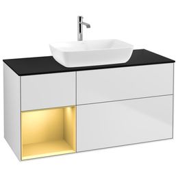 Villeroy & Boch Villeroy und Boch Finion Waschtischunterschrank G822HFMT 120cm, Abdeckplatte black matt, Emotion, Regale Gold matt lacquer, White matt lacquer
