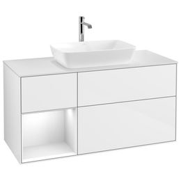 Villeroy & Boch Villeroy und Boch Finion Waschtischunterschrank G821GFGF 120cm, Abdeckplatte white matt, Emotion, Regale Glossy white lacquer, Glossy white lacquer