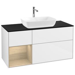 Villeroy & Boch Villeroy und Boch Finion Waschtischunterschrank G822PCGF 120cm, Abdeckplatte black matt, Emotion, Regale Oak Veneer, Glossy white lacquer