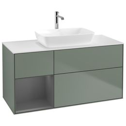 Villeroy & Boch Villeroy und Boch Finion Waschtischunterschrank G821GKGM 120cm, Abdeckplatte white matt, Emotion, Regale Anthracite matt lacquer, Olive Matt Lacquer