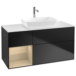 Villeroy & Boch Villeroy und Boch Finion Waschtischunterschrank G821PCPD 120cm, Abdeckplatte white matt, Emotion, Regale Oak Veneer, Black matt lacquer