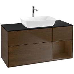 Villeroy & Boch Villeroy und Boch Finion Waschtischunterschrank F832GNGN 120cm, Abdeckplatte black matt, Regale Walnut Veneer, Walnut veneer