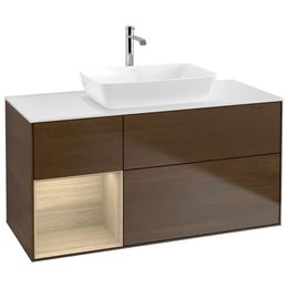Villeroy & Boch Villeroy und Boch Finion Waschtischunterschrank G821PCGN 120cm, Abdeckplatte white matt, Emotion, Regale Oak Veneer, Walnut veneer