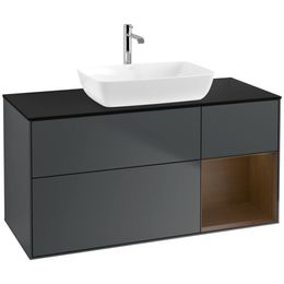 Villeroy & Boch Villeroy und Boch Finion Waschtischunterschrank F832GNHG 120cm, Abdeckplatte black matt, Regale Walnut Veneer, Midnight Blue Matt Lacquer