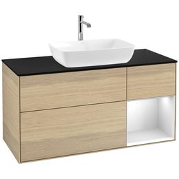 Villeroy & Boch Villeroy und Boch Finion Waschtischunterschrank F832MTPC 120cm, Abdeckplatte black matt, Regale White matt lacquer, Oak Veneer