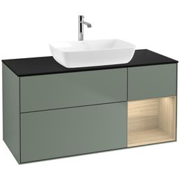 Villeroy & Boch Villeroy und Boch Finion Waschtischunterschrank F832PCGM 120cm, Abdeckplatte black matt, Regale Oak Veneer, Olive Matt Lacquer