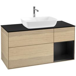 Villeroy & Boch Villeroy und Boch Finion Waschtischunterschrank F832PDPC 120cm, Abdeckplatte black matt, Regale Black matt lacquer, Oak Veneer