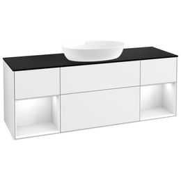 Villeroy & Boch Villeroy und Boch Finion Waschtischunterschrank FD02GFGF 120cm, Abdeckplatte black matt, Regale Glossy white lacquer, Glossy white lacquer