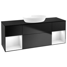 Villeroy & Boch Villeroy und Boch Finion Waschtischunterschrank FD02GFPD 120cm, Abdeckplatte black matt, Regale Glossy white lacquer, Black matt lacquer