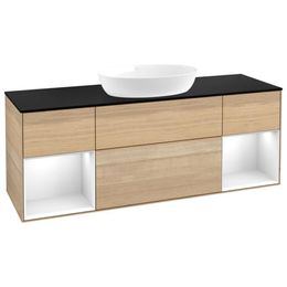 Villeroy & Boch Villeroy und Boch Finion Waschtischunterschrank FD02GFPC 120cm, Abdeckplatte black matt, Regale Glossy white lacquer, Oak Veneer