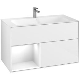 Villeroy & Boch Villeroy und Boch Finion Waschtischunterschrank G030GFGF 99,6x59,1cm, Wandbeleuchtung, Regal links Glossy white lacquer, Glossy white lacquer