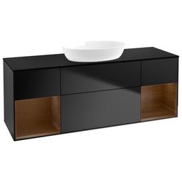 Villeroy & Boch Villeroy und Boch Finion Waschtischunterschrank GD02GNPD 120cm, Abdeckplatte black matt, Emotion, Regale Walnut Veneer, Black matt lacquer