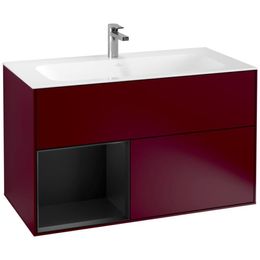 Villeroy & Boch Villeroy und Boch Finion Waschtischunterschrank G030PDHB 99,6x59,1cm, Wandbeleuchtung, Regal links Black matt lacquer, Peony Matt