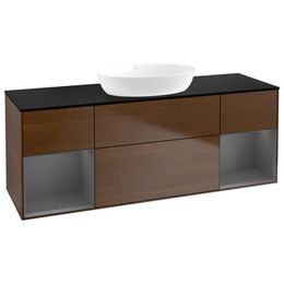 Villeroy & Boch Villeroy und Boch Finion Waschtischunterschrank GD02GKGN 120cm, Abdeckplatte black matt, Emotion, Regale Anthracite matt lacquer, Walnut veneer